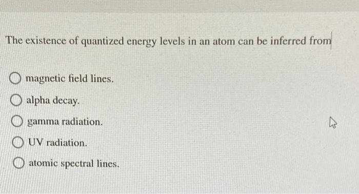 Solved The existence of quantized energy levels in an atom | Chegg.com