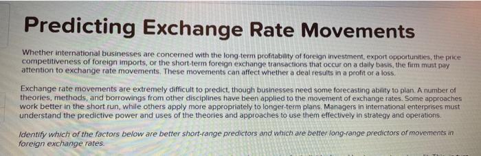 Solved Predicting Exchange Rate Movements Whether | Chegg.com