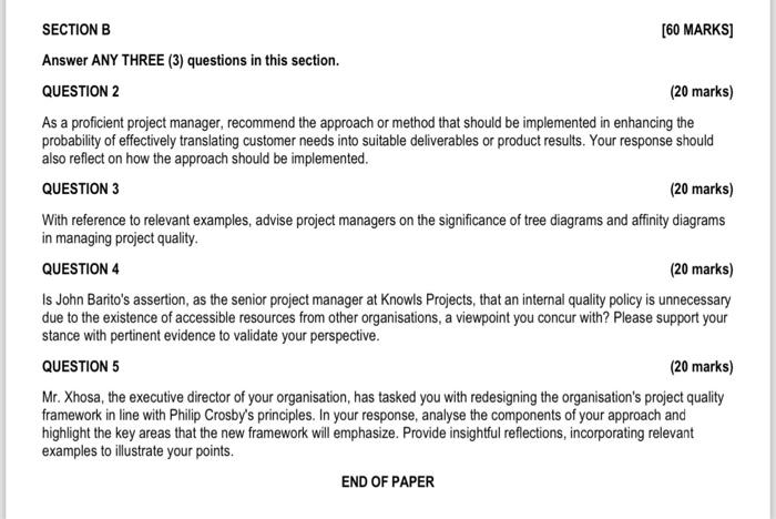 Solved Answer ANY THREE (3) questions in this section. | Chegg.com