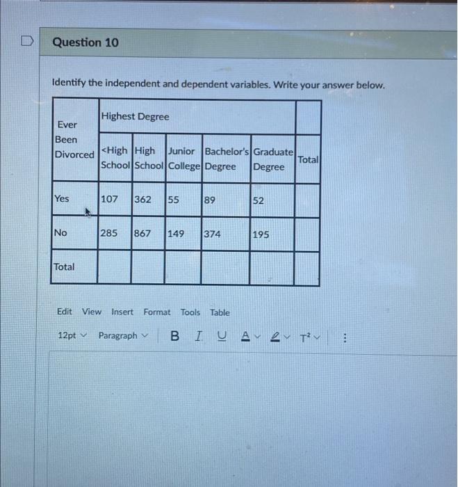 Solved D Question 10 Identify the independent and dependent | Chegg.com