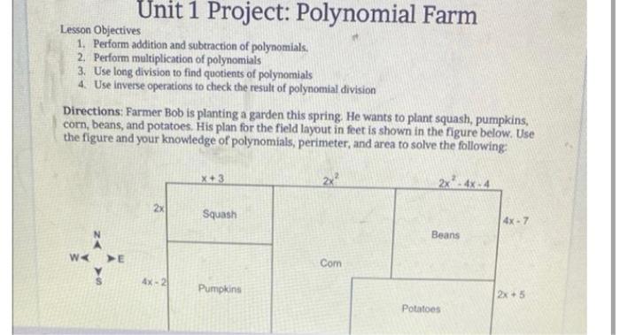 Solved Unit 1 Project: Polynomial Farm Lesson Objectives 1. | Chegg.com