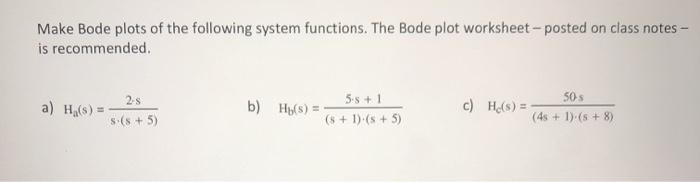 Solved Make Bode plots of the following system functions. | Chegg.com