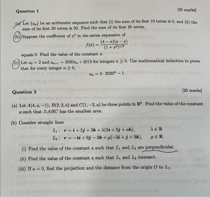 Solved (a) Let {an} be an arithmetic sequence such that (i) | Chegg.com