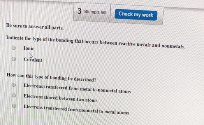 Solved 3 attempts left Check my work Be sure to answer all | Chegg.com