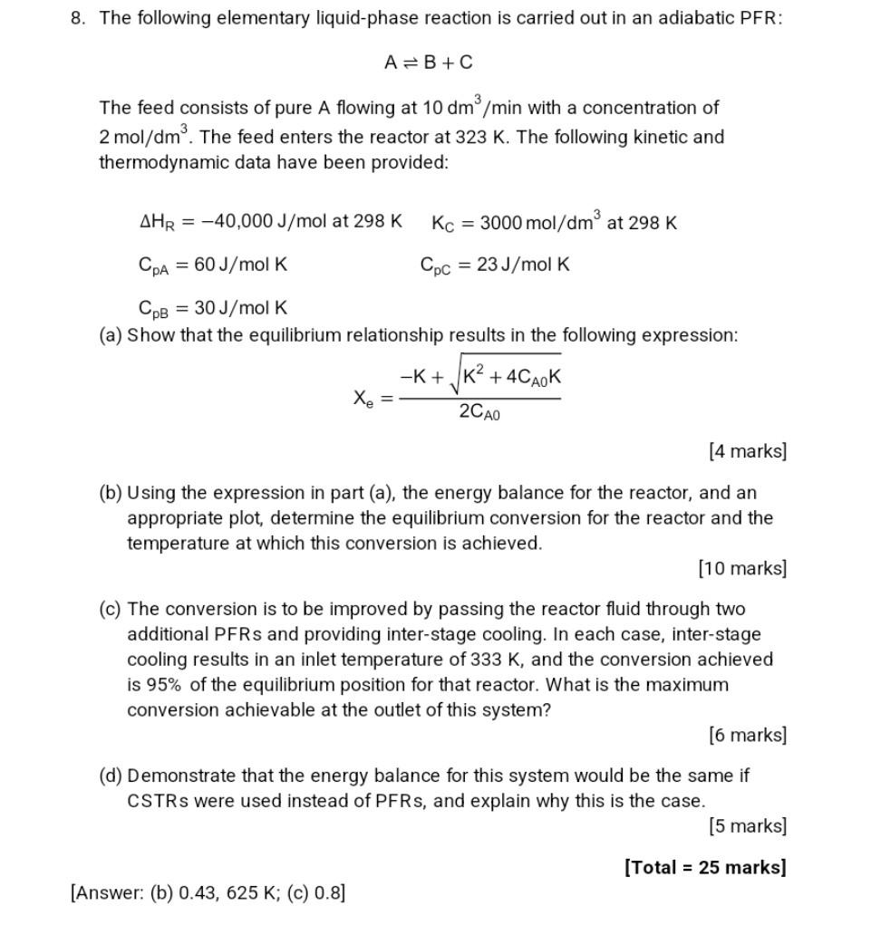Solved The following elementary liquid-phase reaction is | Chegg.com