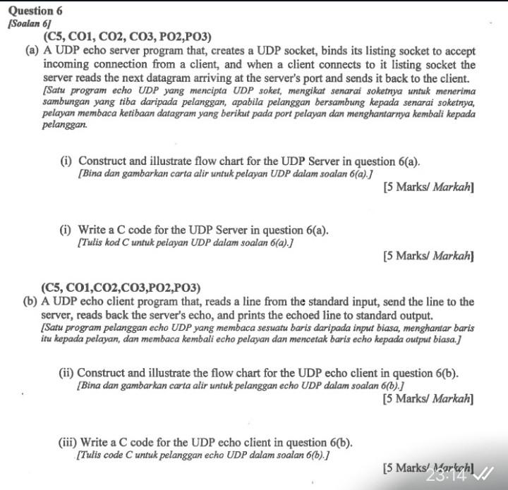 Solved uestion 6 (C5, CO1, CO2, CO3, CO2,PO3) (a) A UDP | Chegg.com