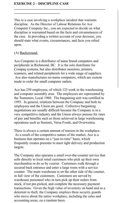 Solved EXERCISE 2-DISCIPLINE CASE This is a case involving a | Chegg.com