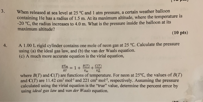 Solved 3. When released at sea level at 25 °C and 1 atm | Chegg.com