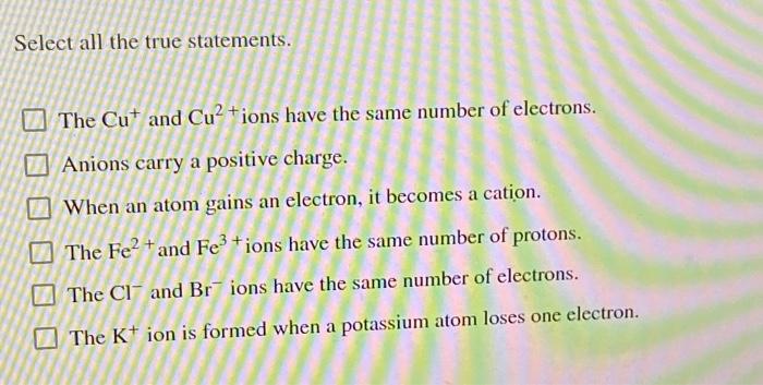 Solved Select all the true statements. The Cut and Cu²+ ions | Chegg.com