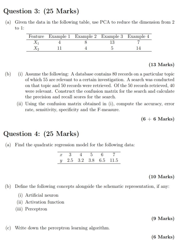 Solved Question 3: (25 ﻿Marks)(a) ﻿Given the data in the | Chegg.com