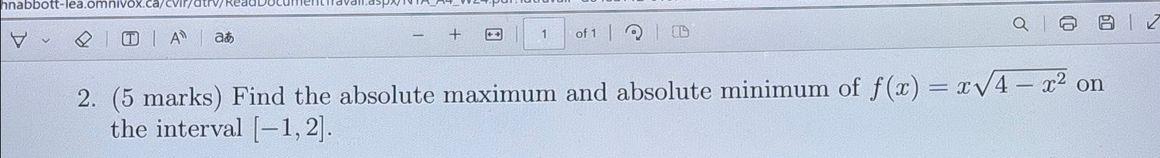 Solved (5 ﻿marks) ﻿Find the absolute maximum and absolute | Chegg.com