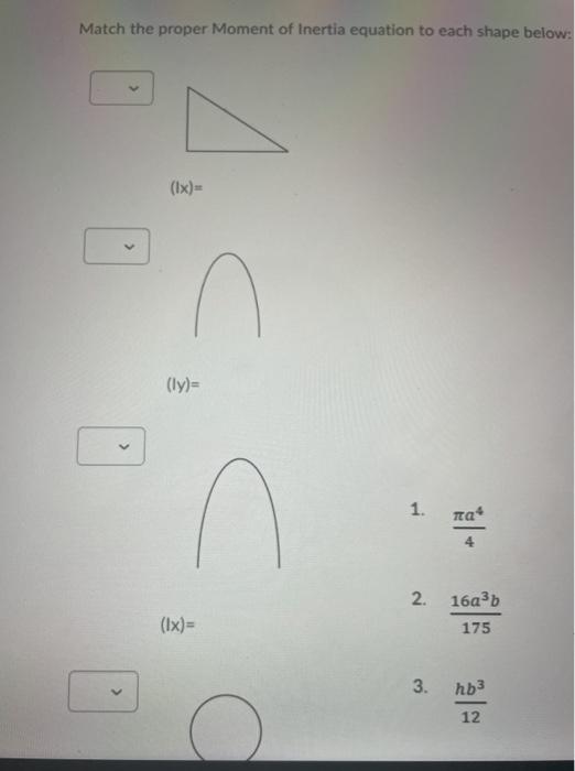 Solved Match the proper Moment of Inertia equation to each | Chegg.com