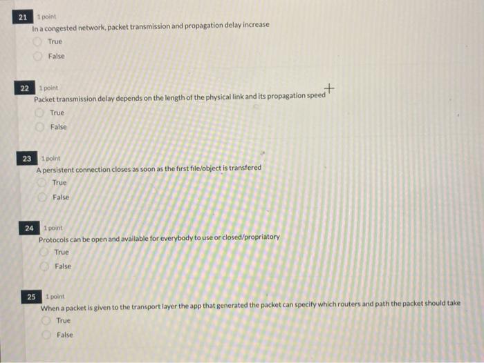 Solved 1 point In a congested network, packet transmission | Chegg.com