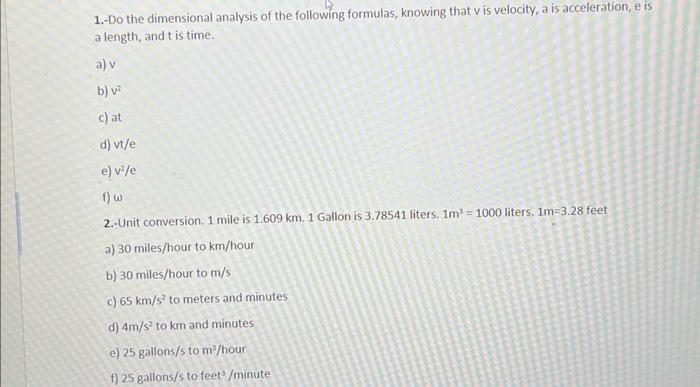 Solved 1.-Do the dimensional analysis of the following | Chegg.com