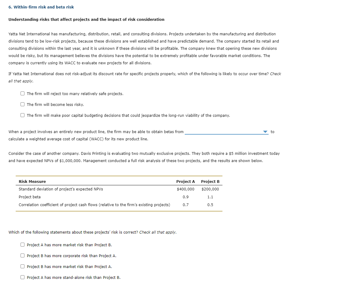 Solved Within-firm risk and beta riskUnderstanding risks | Chegg.com