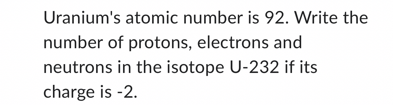 Solved Uranium's atomic number is 92 . ﻿Write the number of | Chegg.com