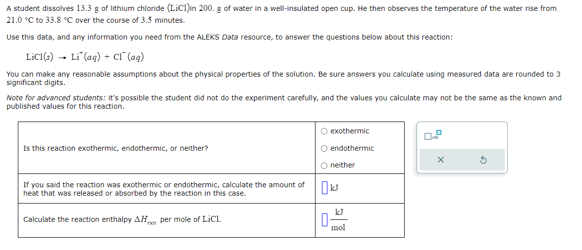 Solved A student dissolves 13.3g ﻿of lithium chloride (LiCl) | Chegg.com