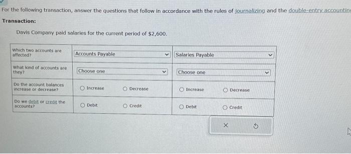Solved or the following transaction, answer the questions | Chegg.com