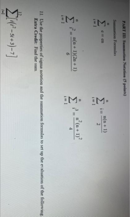 Solved PART II: Summation Notation (5 points) Summation | Chegg.com
