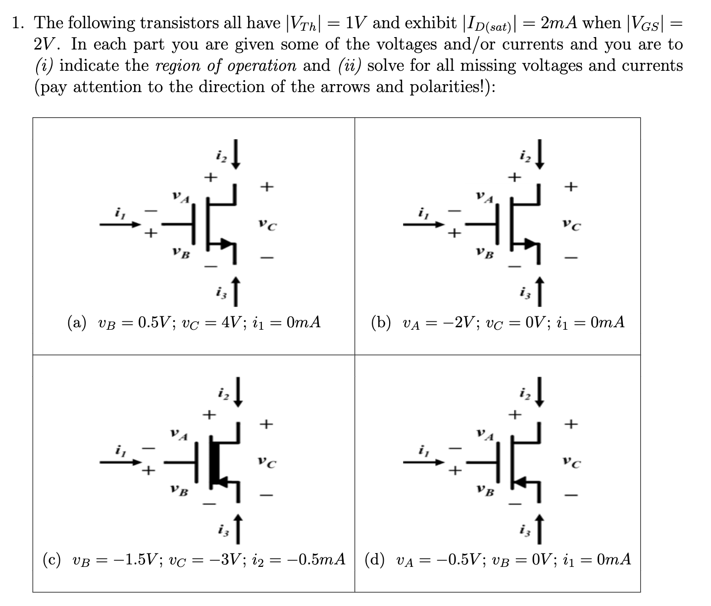 Solved The following transistors all have |VTh|=1V ﻿and | Chegg.com