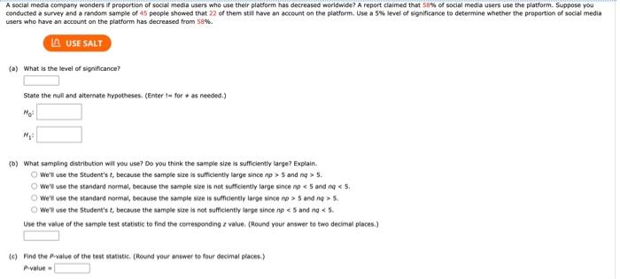 Solved users who have an account on the platform has | Chegg.com