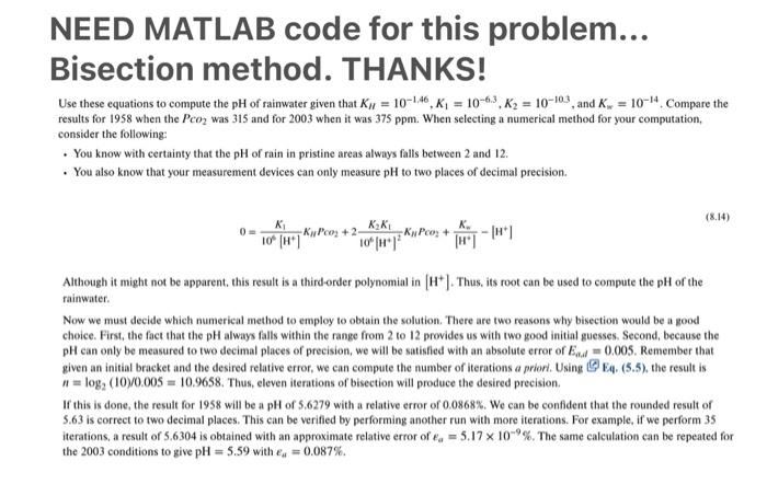 Solved NEED MATLAB code for this problem... Bisection | Chegg.com Solved NEED MATLAB code for this problem... Bisection | Chegg.com