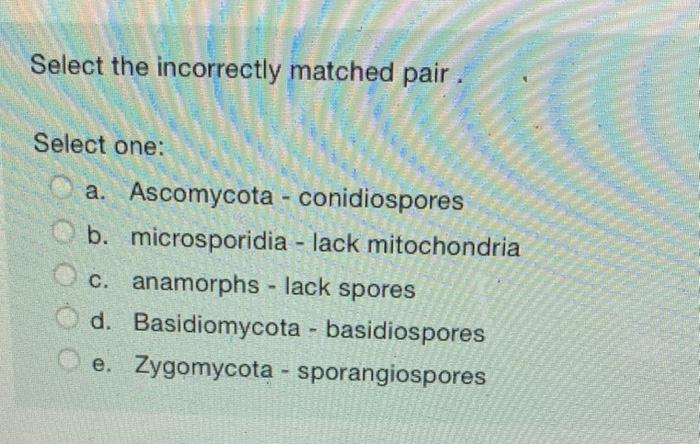 Solved Select the incorrectly matched pair. Select one: a. | Chegg.com