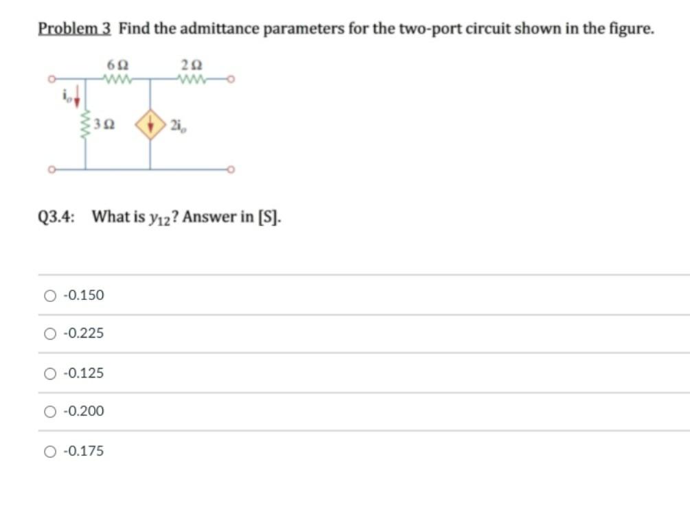 Solved Problem 3 Find the admittance parameters for the | Chegg.com