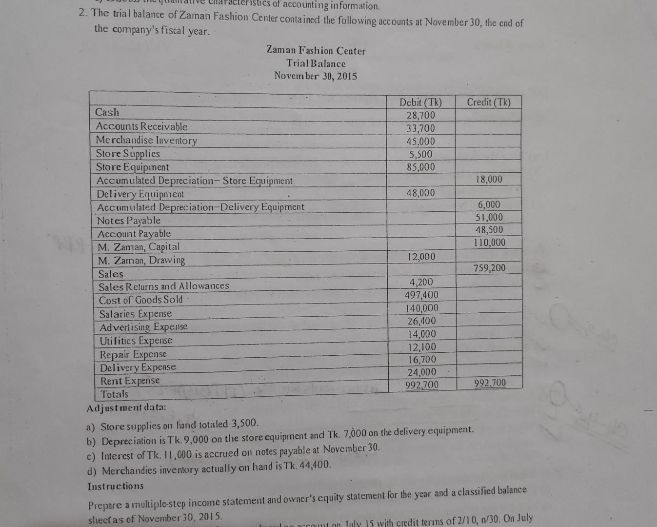 Solved Requirements: Multiple column Income statement, | Chegg.com