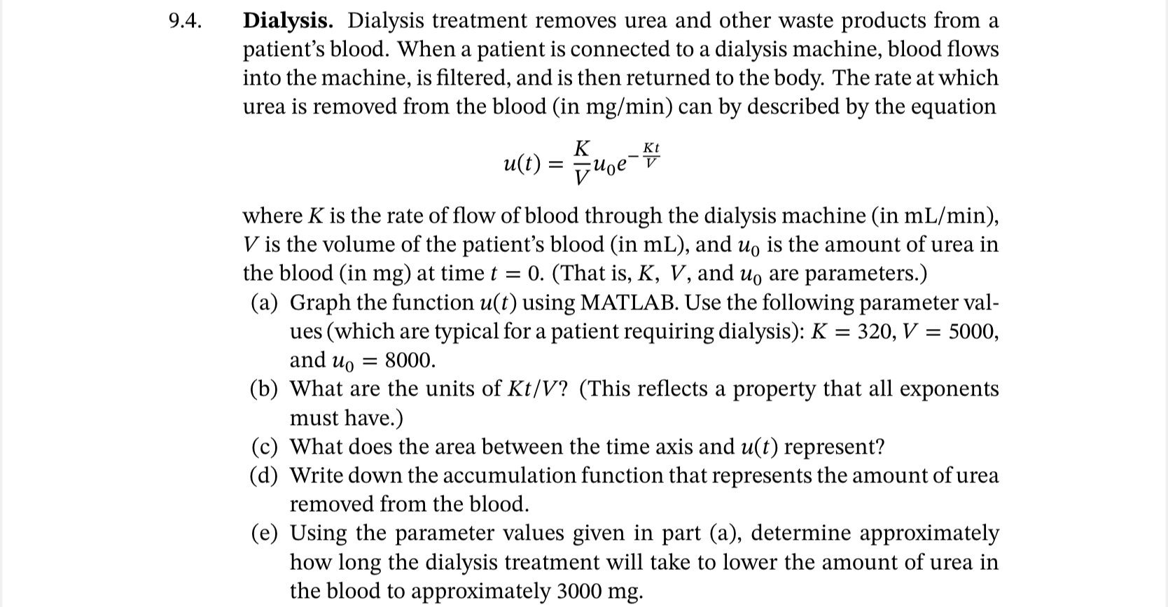 Solved 9.4. ﻿Dialysis. Dialysis treatment removes urea and | Chegg.com
