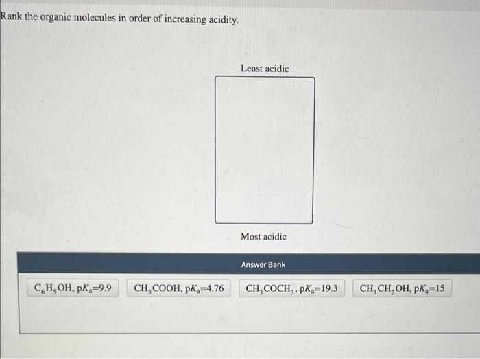Solved Rank the organic molecules in order of increasing | Chegg.com