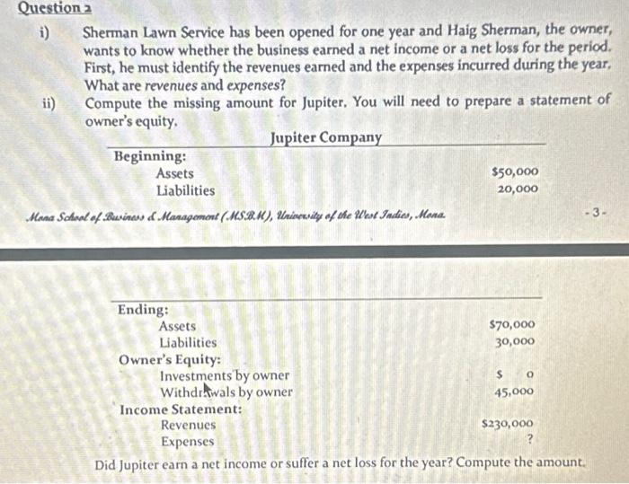 Solved Question 2 i) Sherman Lawn Service has been opened | Chegg.com