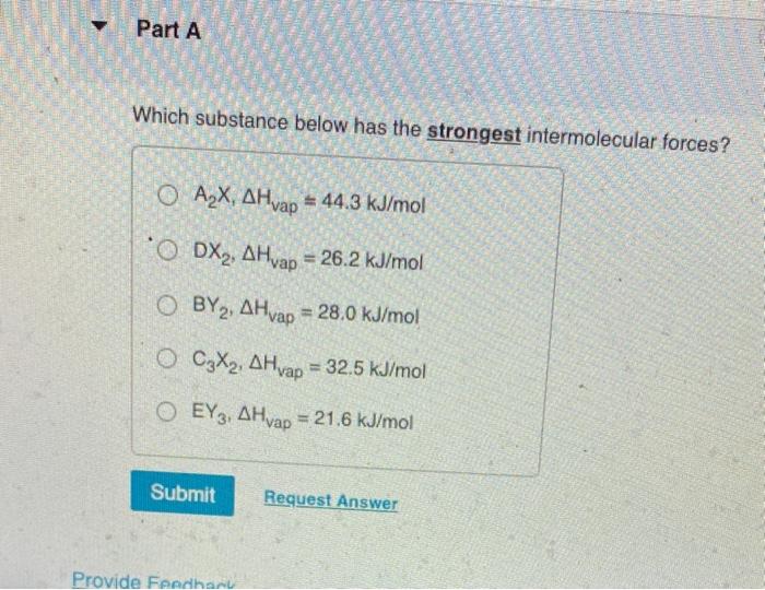 Solved Which substance below has the strongest | Chegg.com
