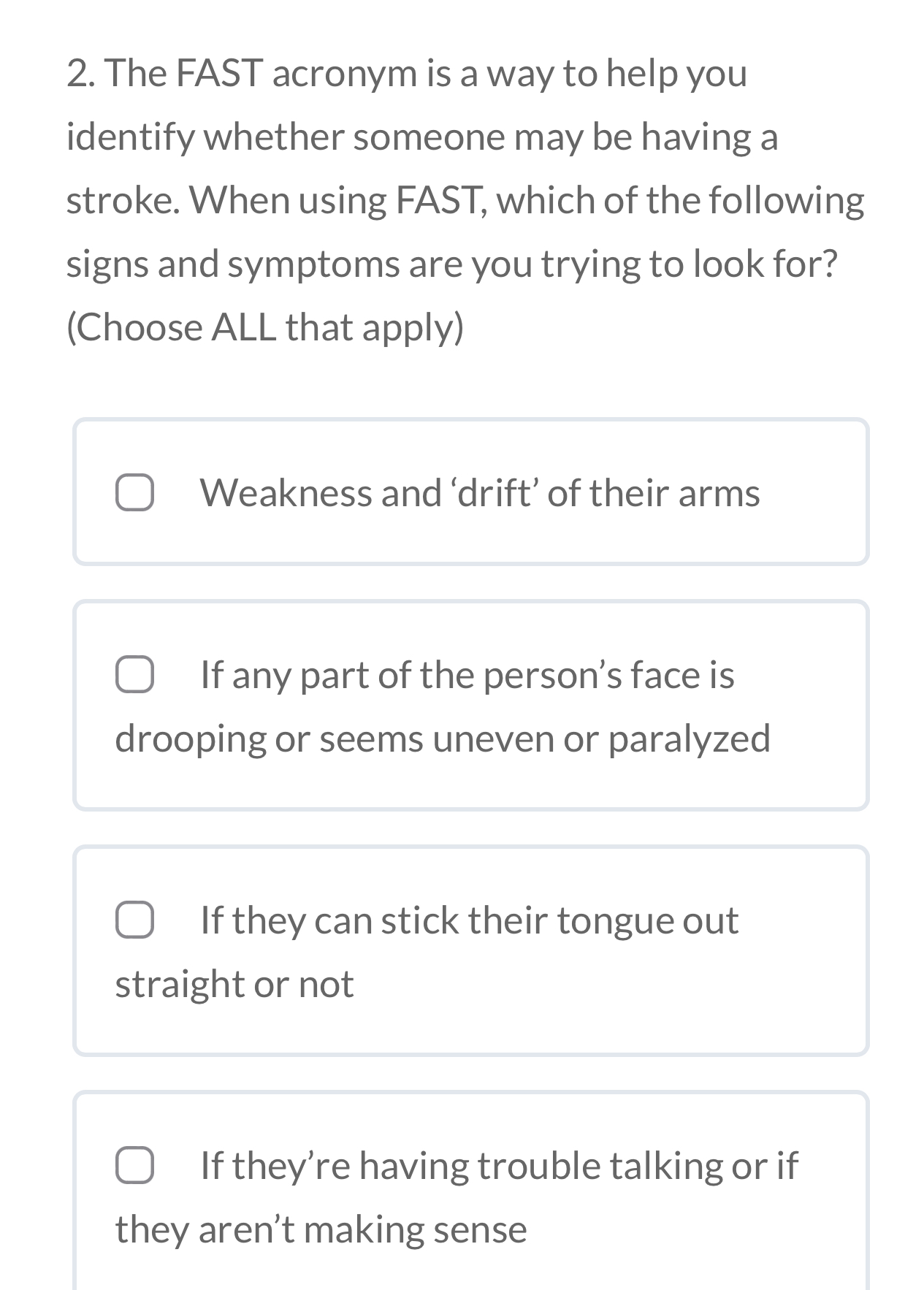 Solved The FAST acronym is a way to help you identify | Chegg.com