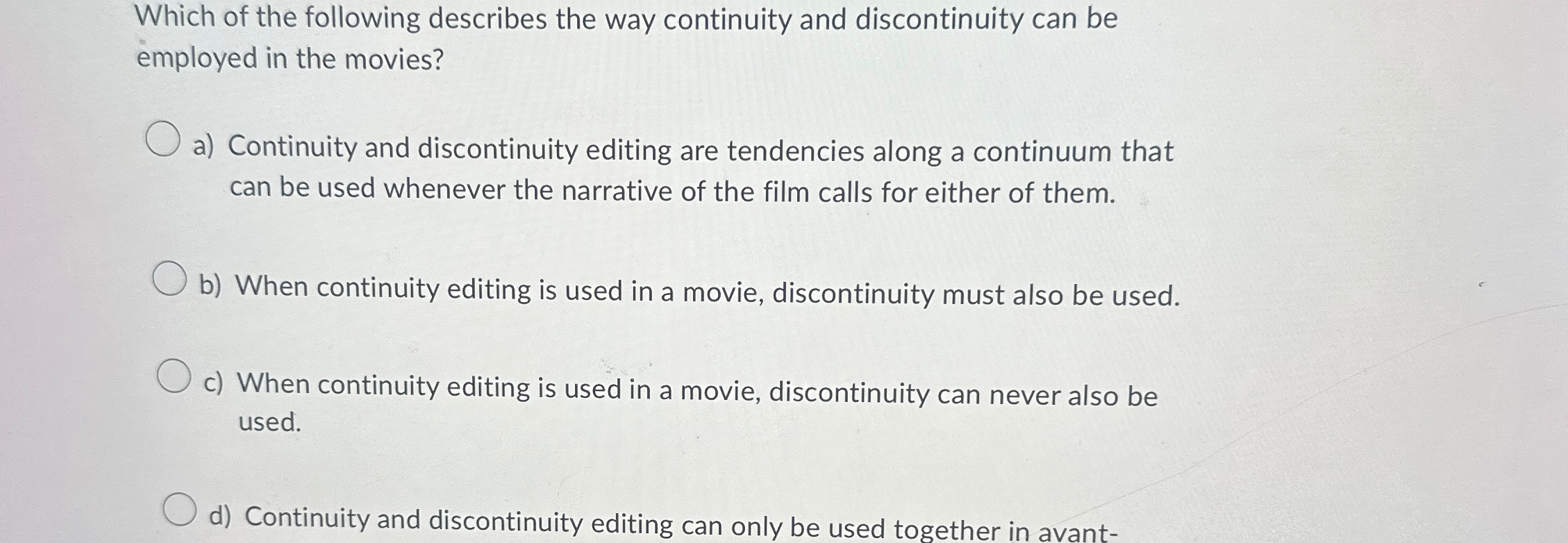 Solved Which of the following describes the way continuity | Chegg.com