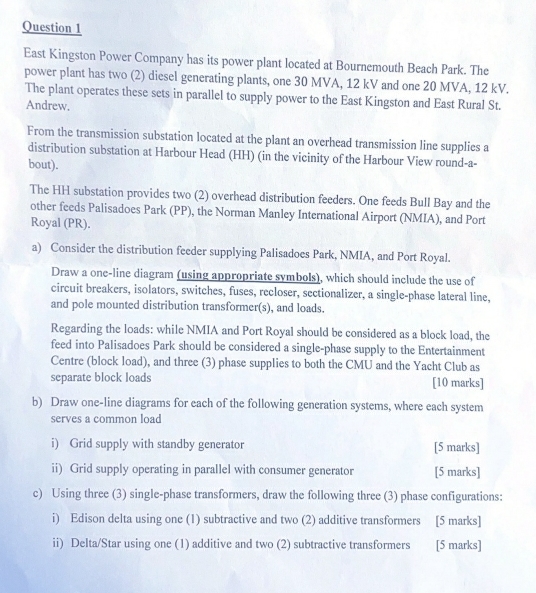 Question 1East Kingston Power Company has its power | Chegg.com
