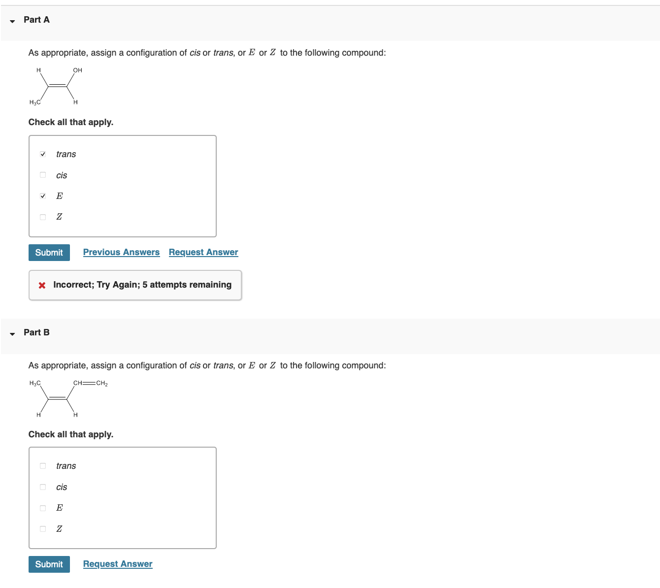 Solved Part AAs appropriate, assign a configuration of cis | Chegg.com