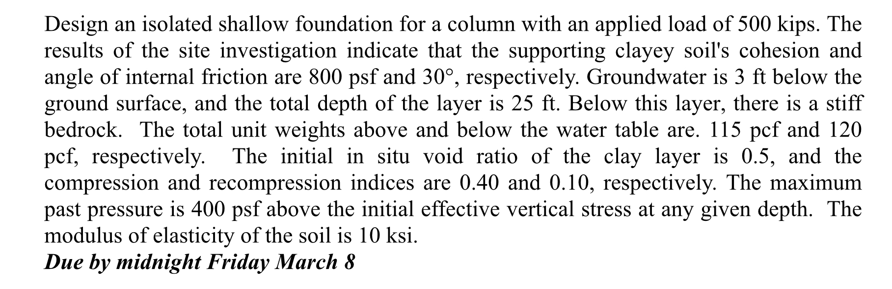 Solved Design an isolated shallow foundation for a column | Chegg.com