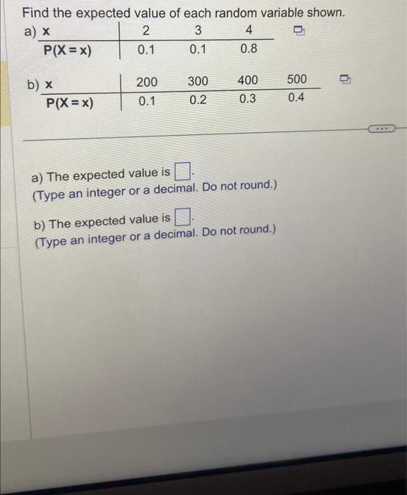 Solved Find the expected value of each random variable | Chegg.com