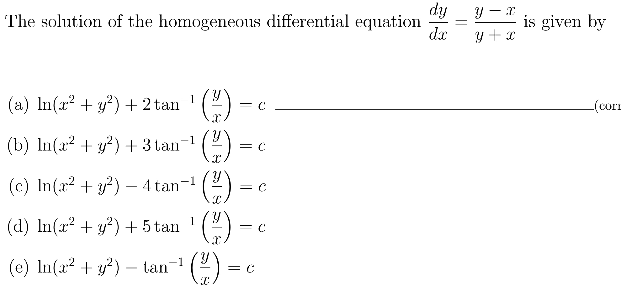 Solved The solution of the homogeneous differential equation | Chegg.com
