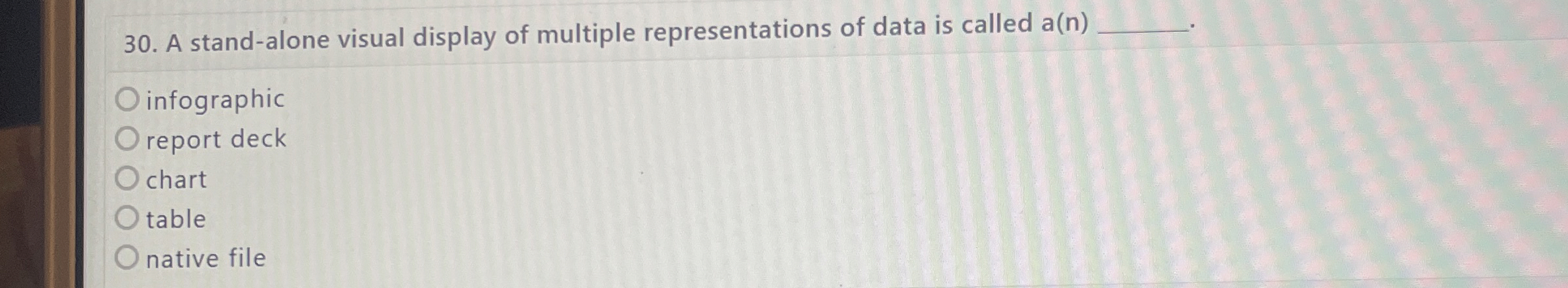 Solved A stand-alone visual display of multiple | Chegg.com