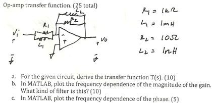Solved Op-amp transfer function. For the given circuit, | Chegg.com