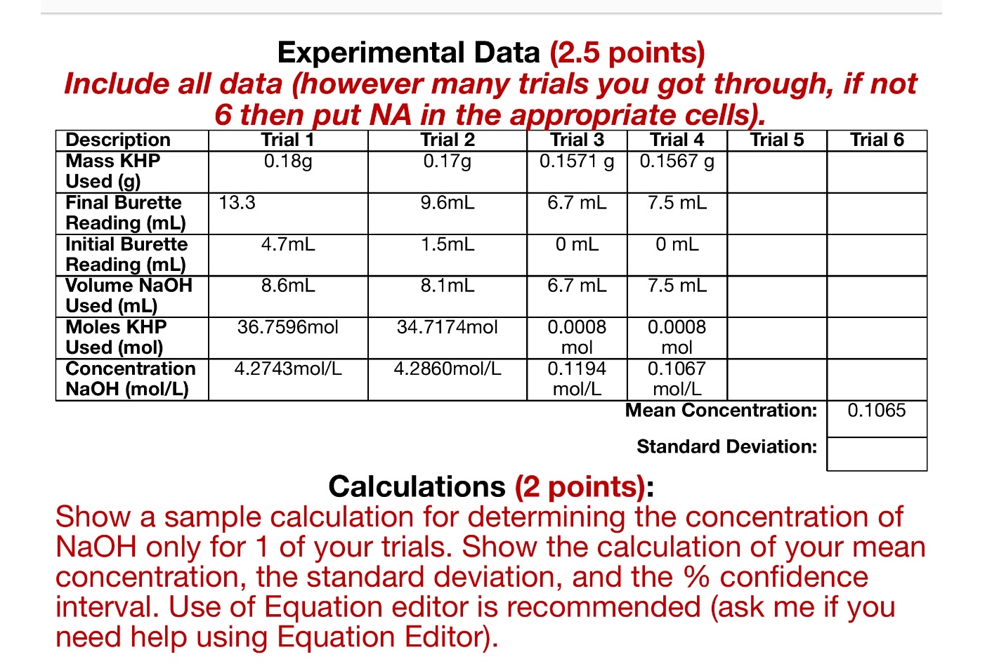 Solved (I need help with the calculations | Chegg.com
