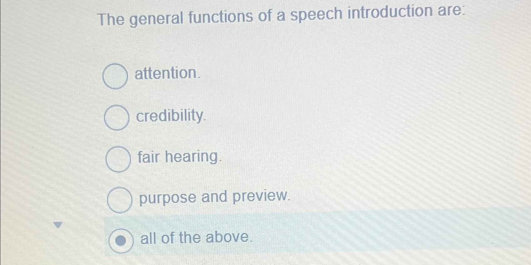 Solved The general functions of a speech introduction | Chegg.com