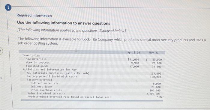 Solved Required informotion Use the following information to | Chegg.com
