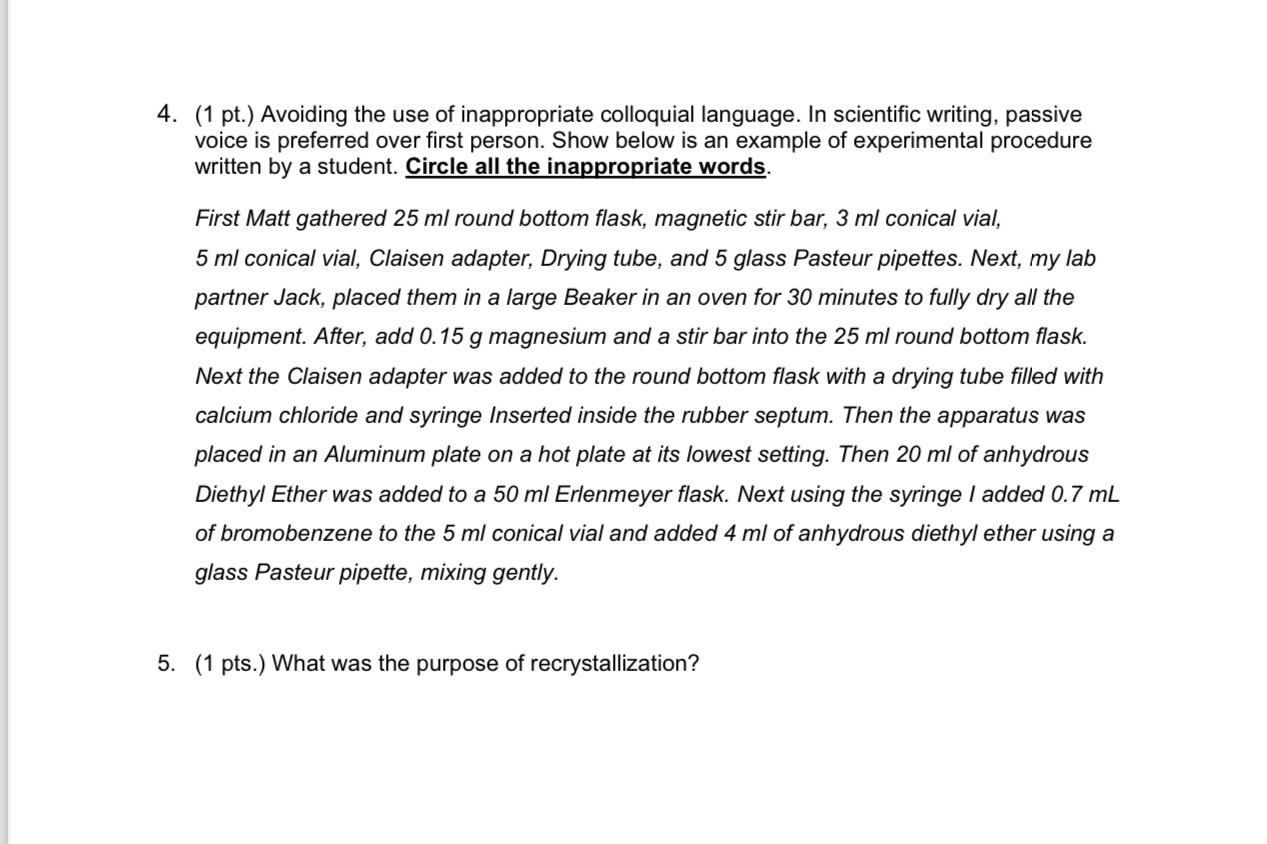 Solved (1 ﻿pt.) ﻿Avoiding the use of inappropriate | Chegg.com
