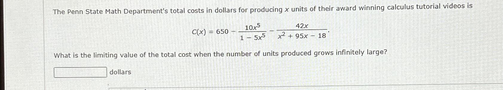 Solved The Penn State Math Department's total costs in | Chegg.com