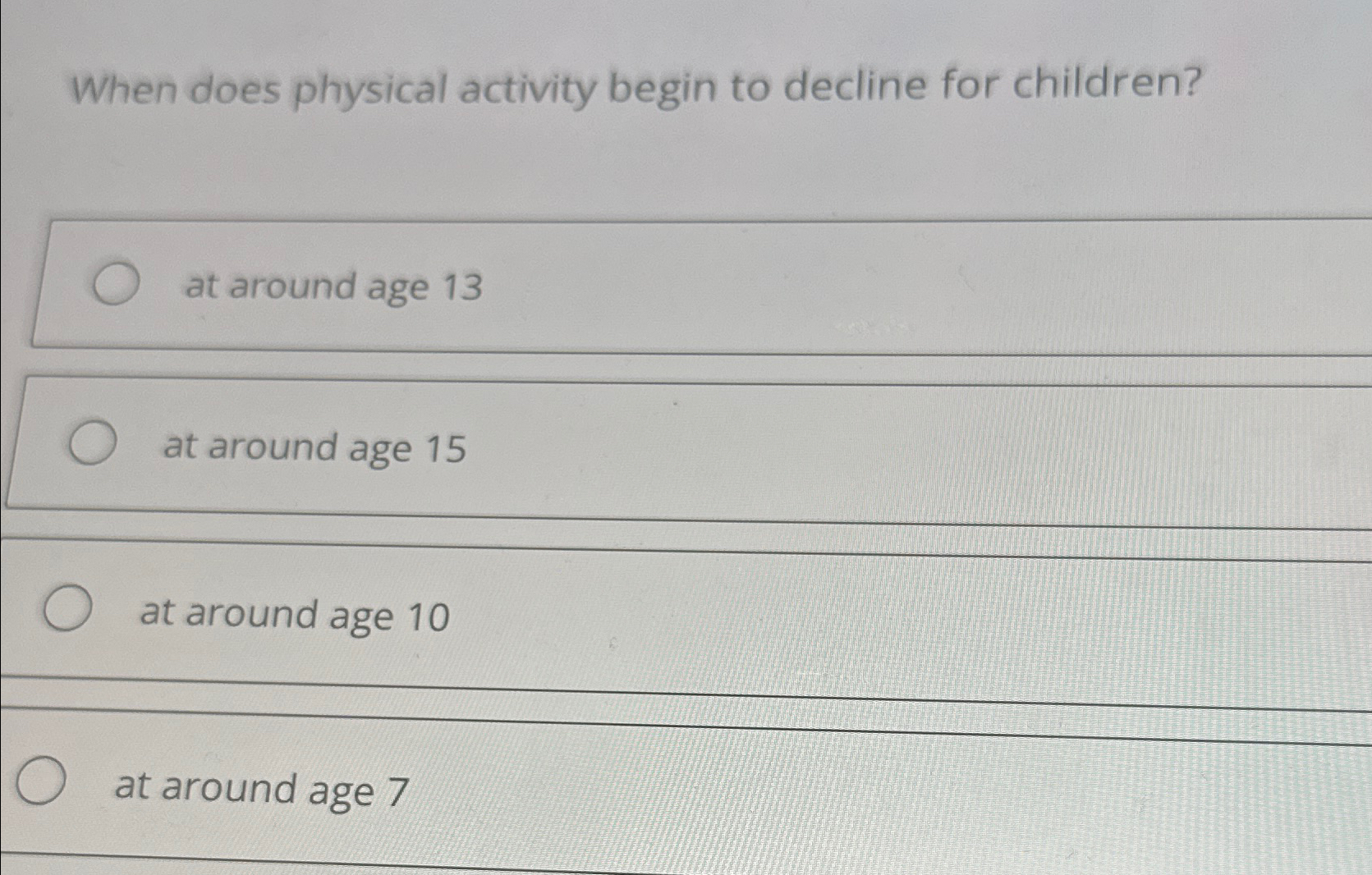 Solved When does physical activity begin to decline for | Chegg.com