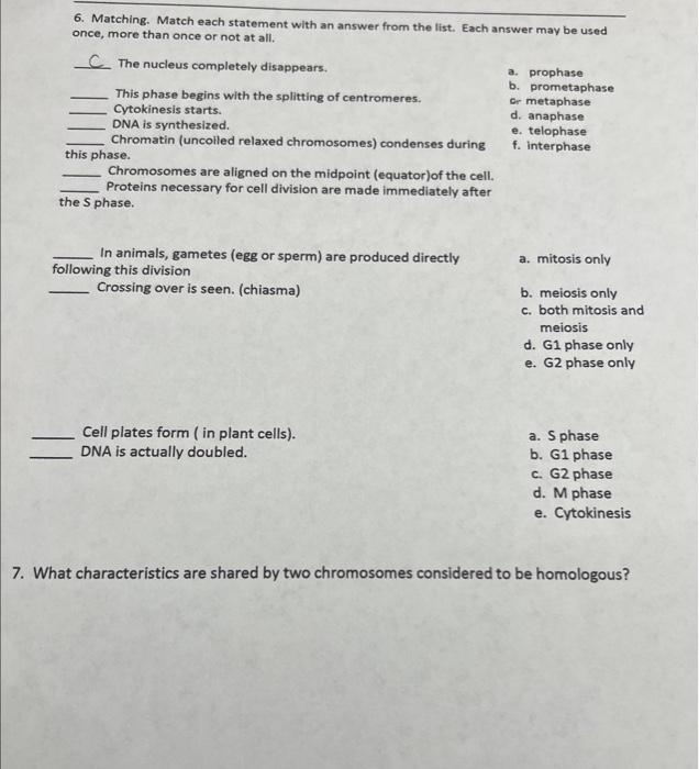 Solved 6. Matching. Match each statement with an answer from | Chegg.com