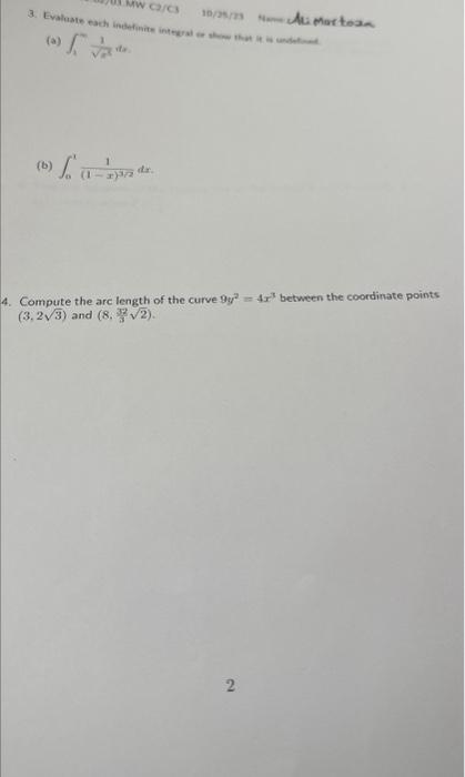 Solved mathMW C2/C3 10/25/23 3. Evaluate each indefinite | Chegg.com